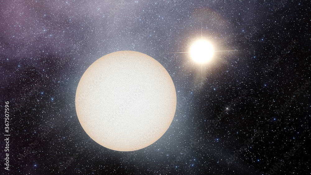 sun in space, close look at a star in space, red dwarf, blue star ...