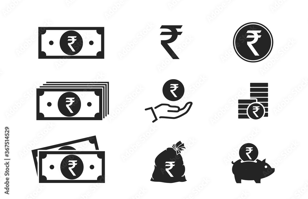 indian rupee banknotes, coins, cash and money icons. financial ...