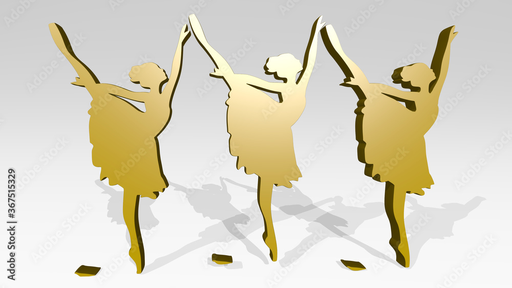 dancing girls stand with shadow. 3D illustration of metallic sculpture ...