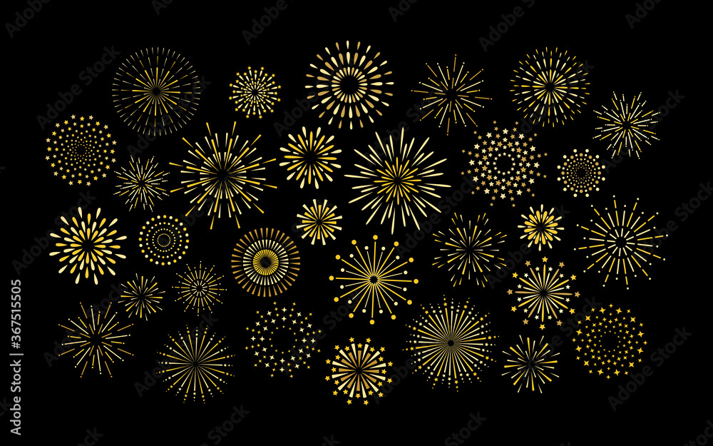 Sparkle art deco star shape fireworks burst pattern collection. Gold ...