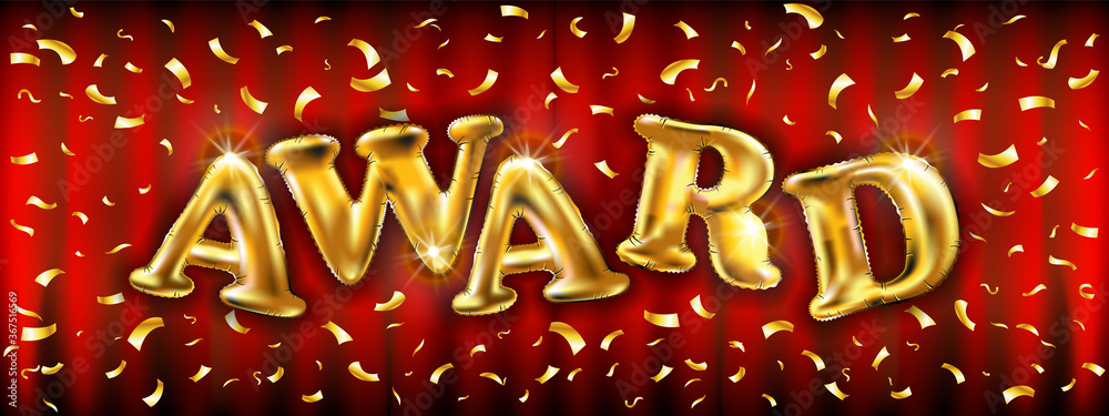 Golden shiny award sign with laurel wreath isolated on dark luxury ...