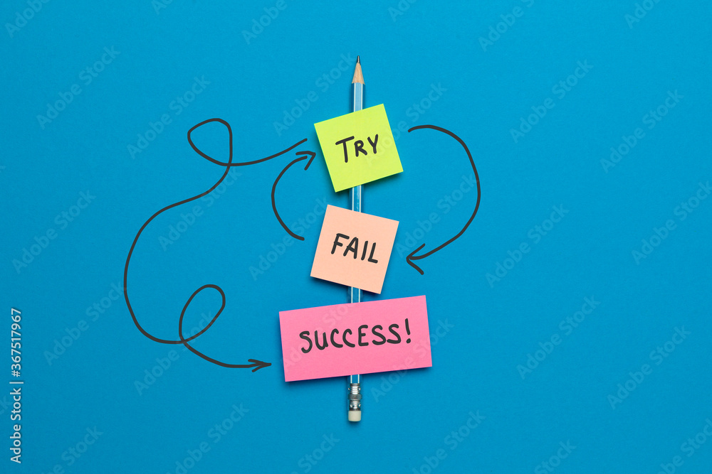Try - Fail - Success. Purpose and movement to success despite obstacles ...