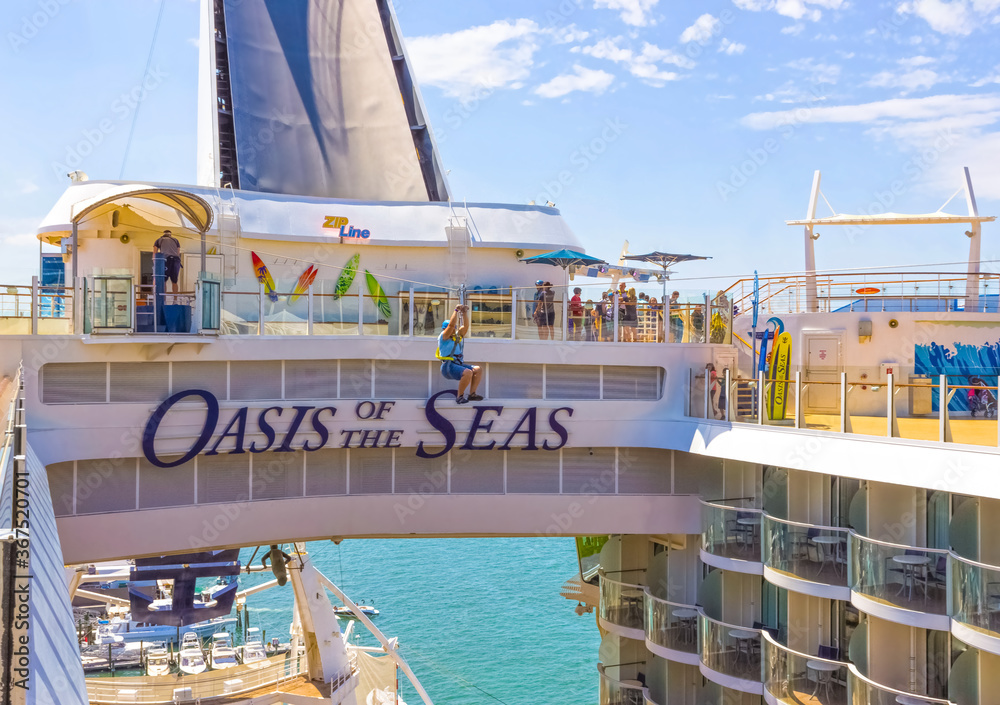 FORT LAUDERDALE, USA - APRIL 30, 2018: The passenger flying at zip line ...