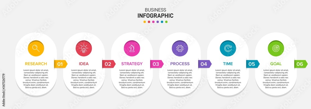 Concept of arrow business model with 6 successive isometric steps. Six ...