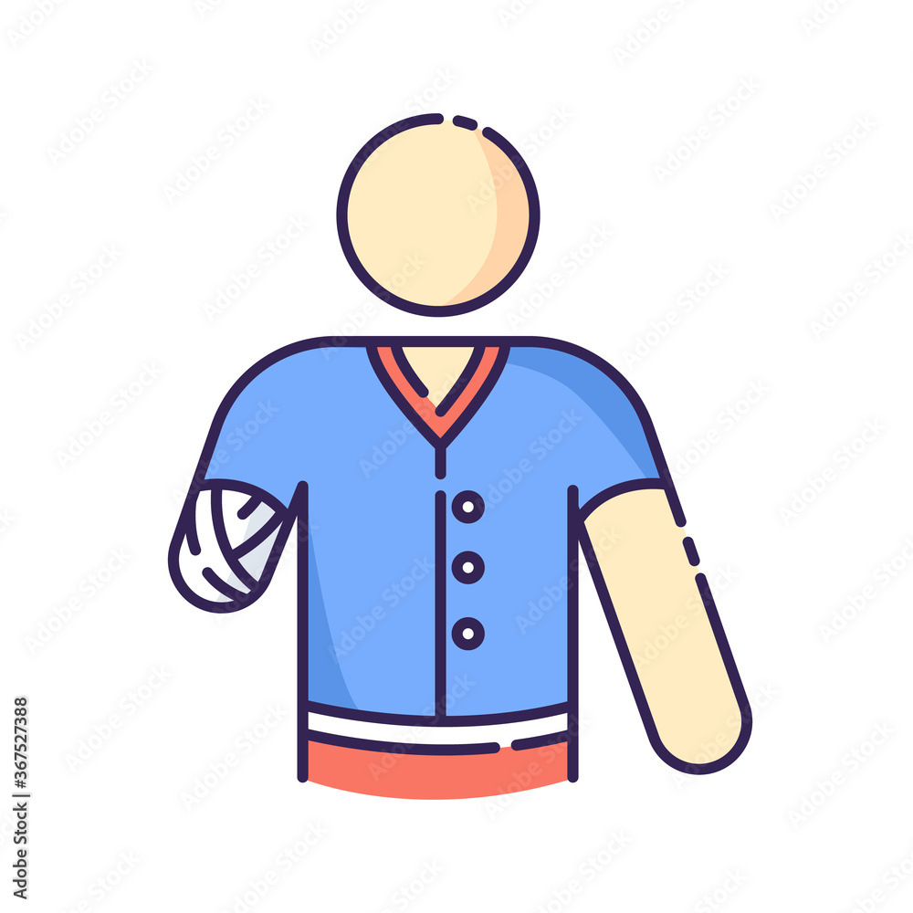 Hand amputee RGB color icon. Disabled man. Damaged hand from injury ...