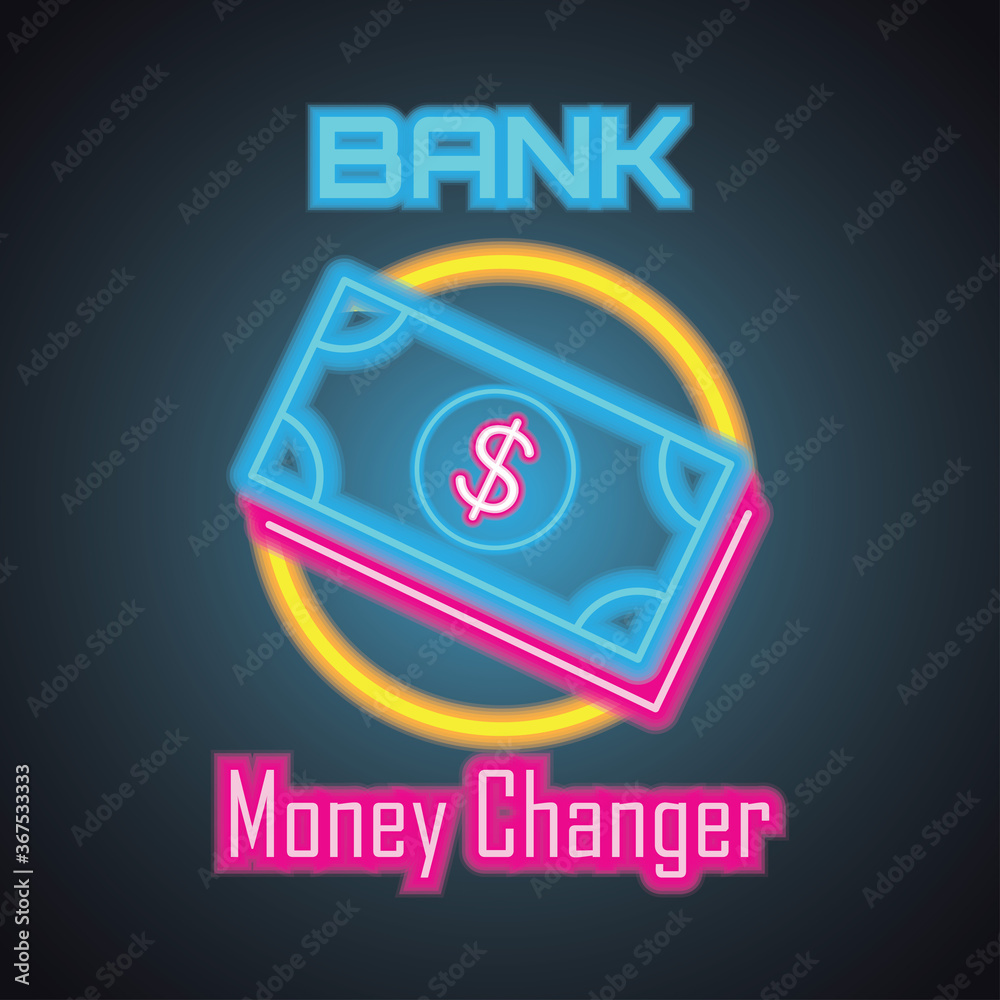 Bank And Money Changer With Neon Sign Effect For Bank Office Vector bank-and-money-changer-with-neon-sign-effect-for-bank-office-vector