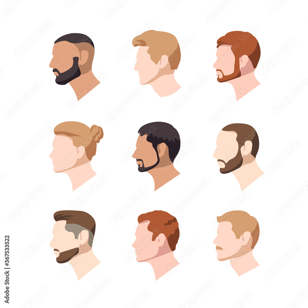 Set of illustrations of european nationality male profiles. Vector ...