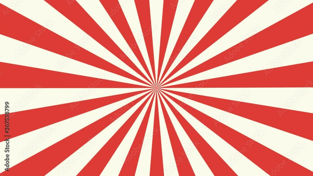 Sunburst retro red rays animated pattern. Vintage rotating sun ray or ...