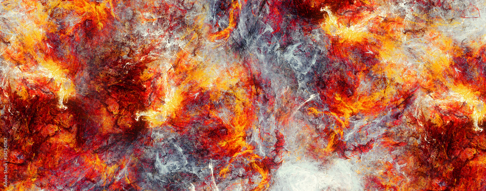 Abstract red hot surface and smoke. Molten lava liquid background ...