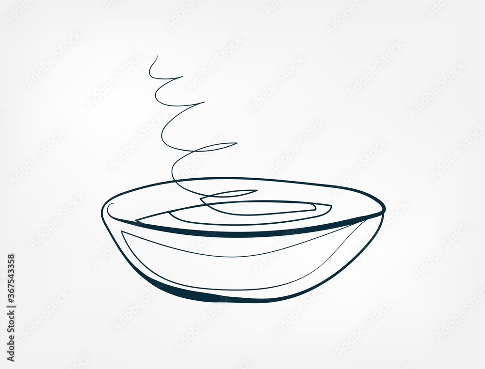 soup plate vector one line art isolated illustration Stock Vector ...
