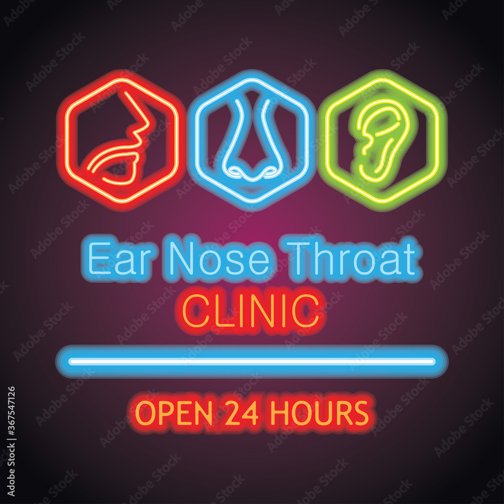 ear nose throat (ENT) neon sign plank for Otolaryngologists clinic ...