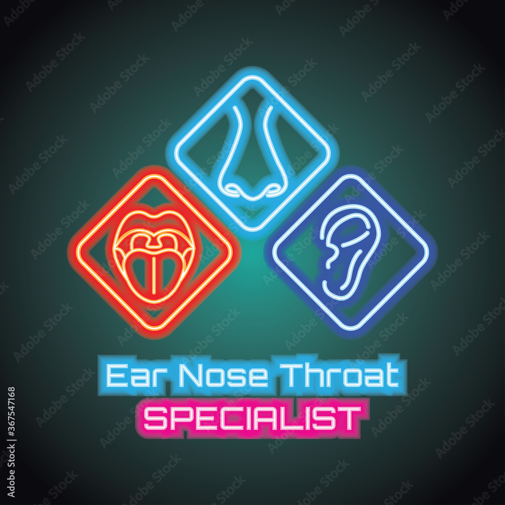ear nose throat (ENT) neon sign plank for Otolaryngologists clinic ...