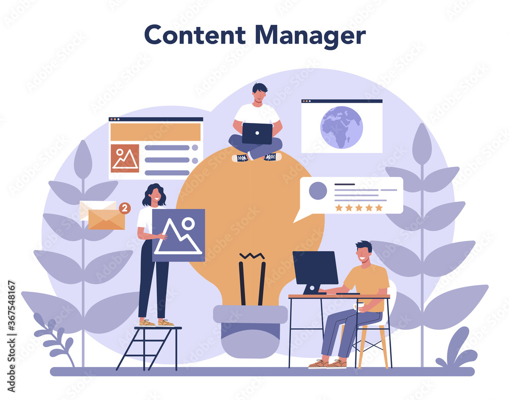 Content management concept. Idea of digital strategy and content Stock ...