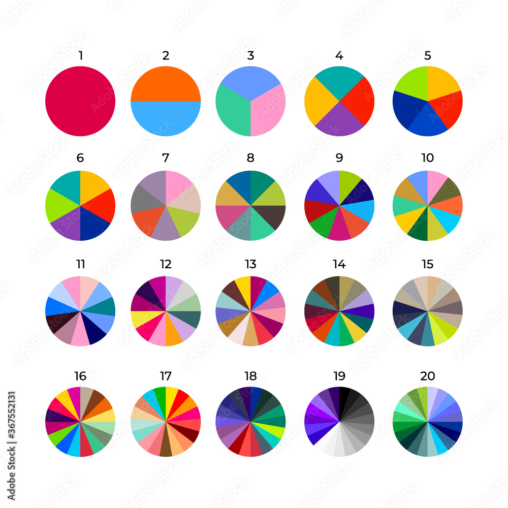 Set of segmented circles. Various number of sectors divide the circle ...