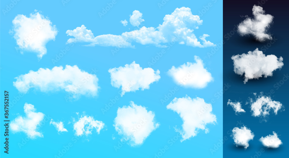 Set of realistic cloud. Background with clouds on light blue sky ...