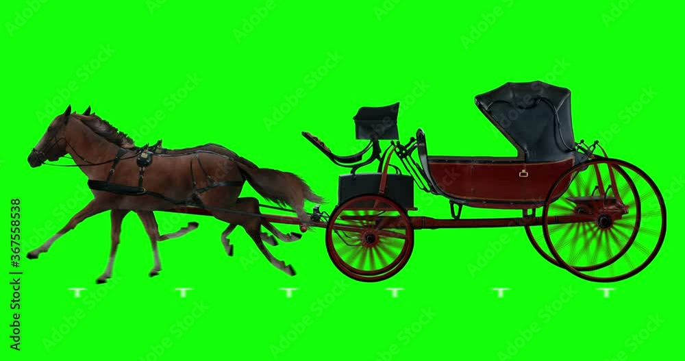 Red horse-drawn carriage. Cyclic animation in two versions: with and ...