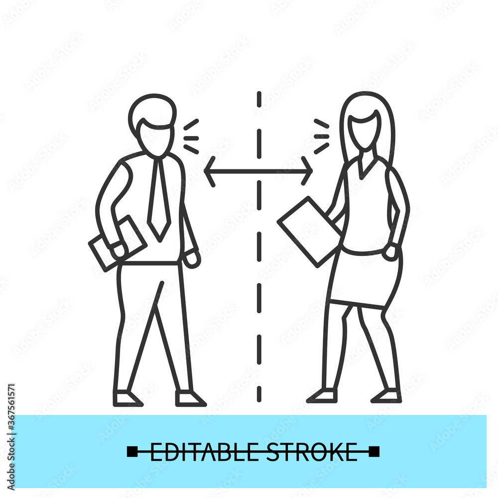 Communication distance icon. Man and woman talking maintaining safe ...