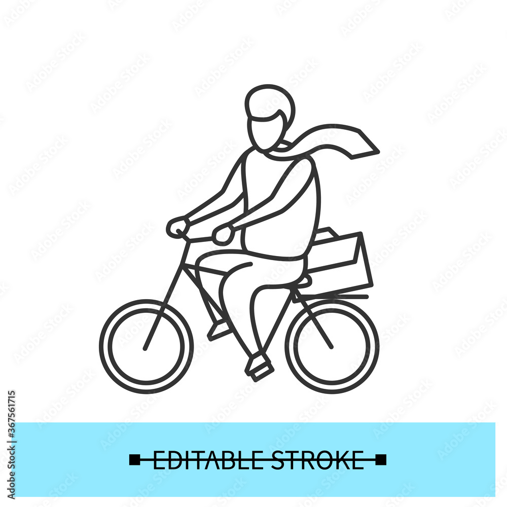 Bike to work icon. Man riding bicycle, commuting to office linear ...
