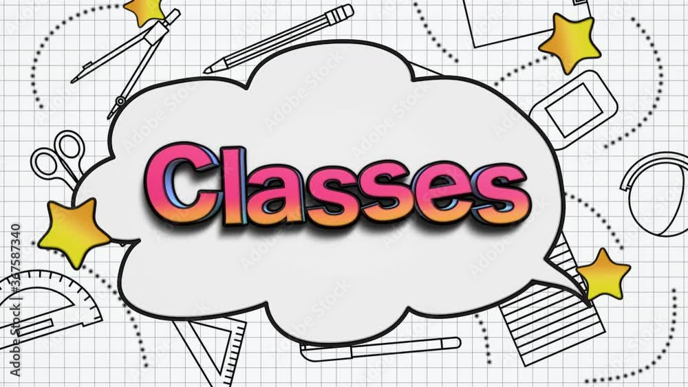 This 3-D animated comic book style intro features the text "Classes" in ...