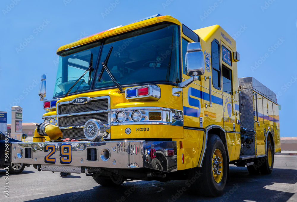 Fire engine of the Clark County Department parked in the street in Las ...
