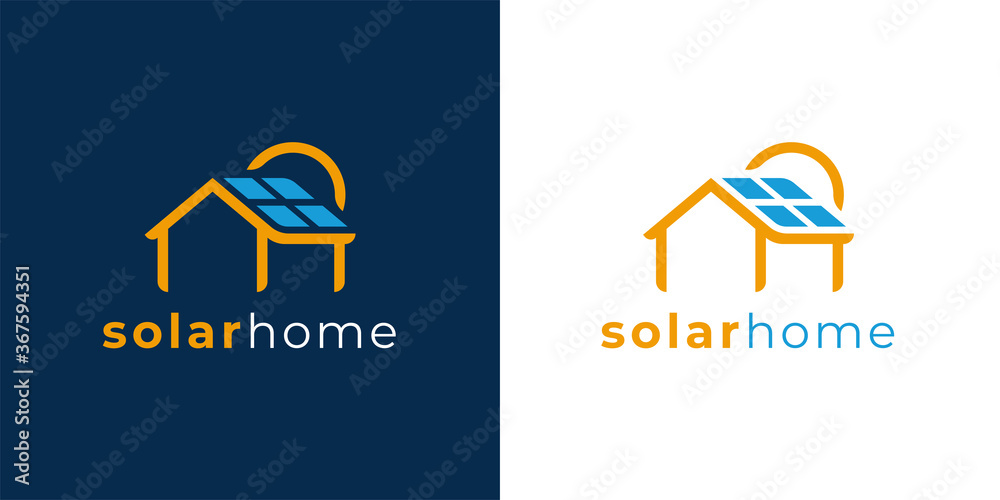Solar power home logo icon template. Solar panel on roof with house and ...