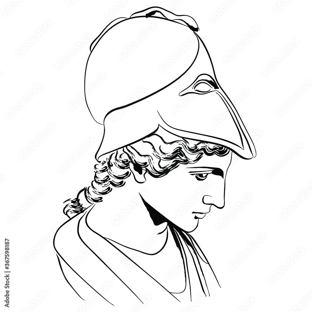 Vector linear illustration of an antique god. An isolated image of the ...