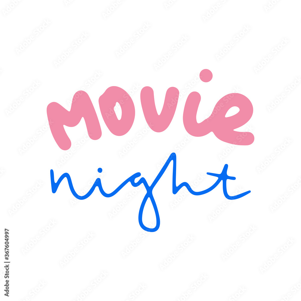Movie night vector lettering. Vector illustration isolated on white ...