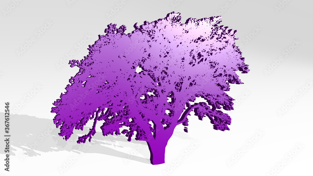 TREE stand with shadow. 3D illustration of metallic sculpture over a ...