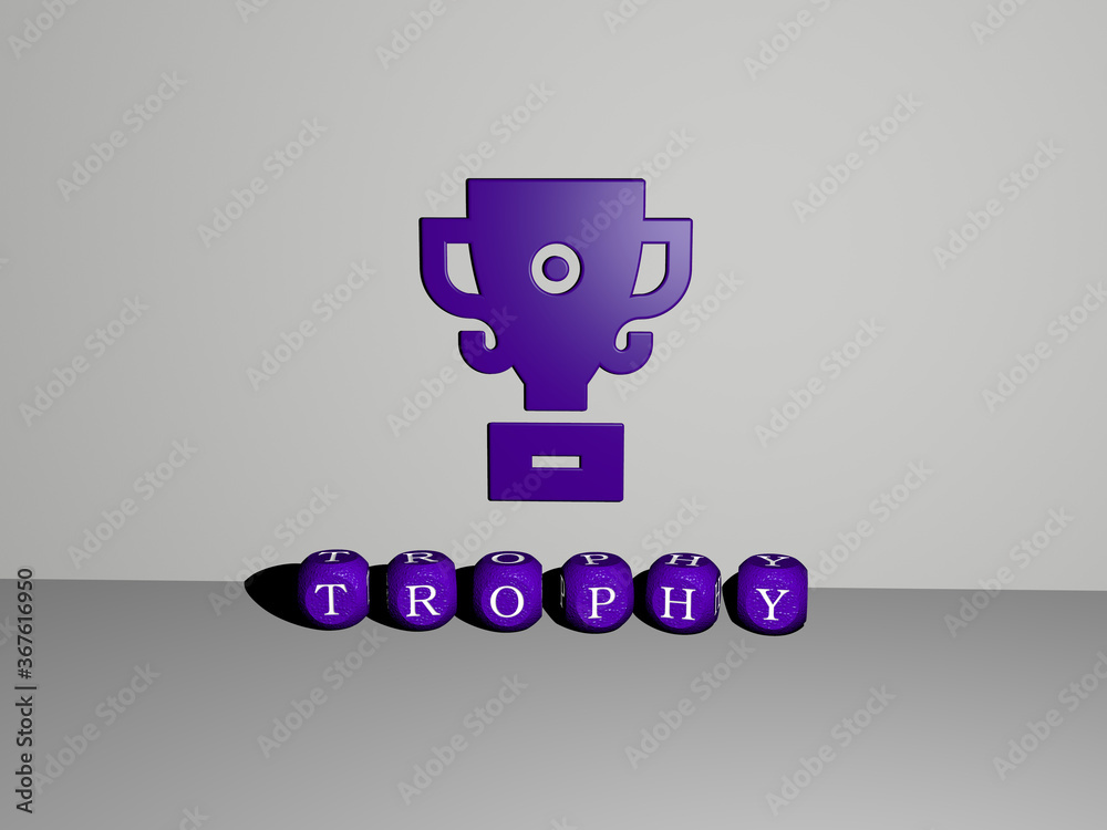 3D graphical image of TROPHY vertically along with text built by ...
