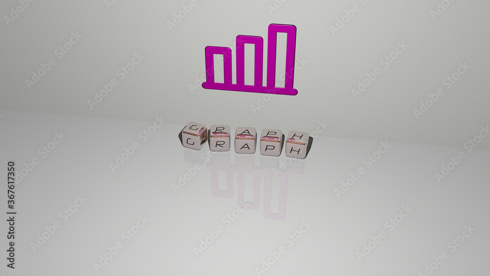 3D illustration of GRAPH graphics and text made by metallic dice ...