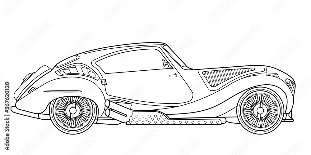 Original Vector line art car, concept design. Vehicle black contour ...