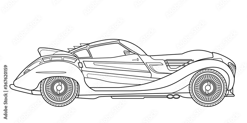 Vector line art car, concept design. Vehicle black contour outline ...