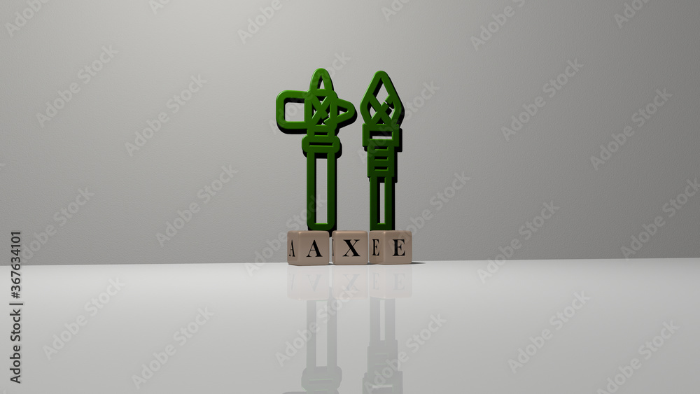 3D representation of axe with icon on the wall and text arranged by ...
