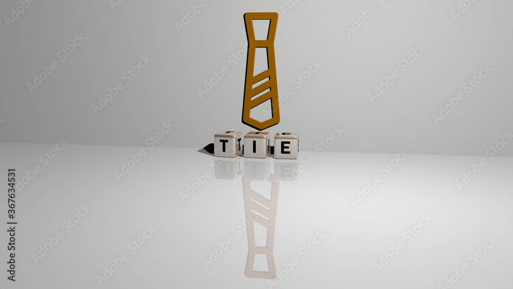 3D illustration of TIE graphics and text made by metallic dice letters ...