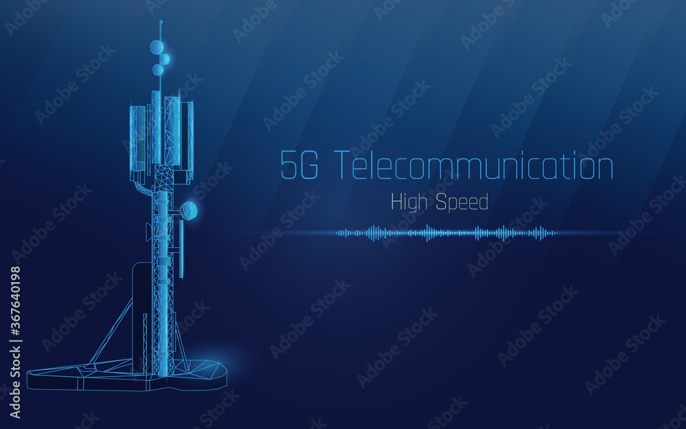3d base station receiver. telecommunication tower 5g polygonal design global connection ...