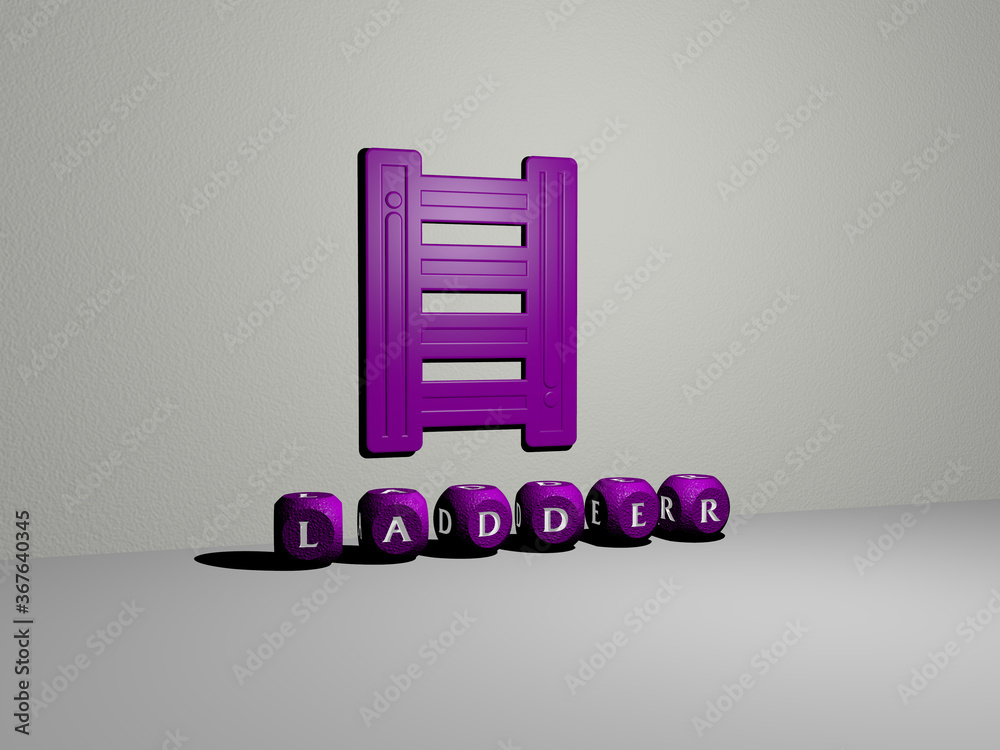 3D illustration of LADDER graphics and text made by metallic dice ...
