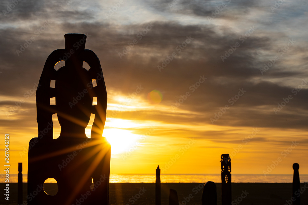 Traditional maori carvings part of Ātea a Rangi star compass, Clive ...