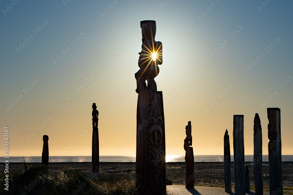 Photo & Art Print Traditional maori carvings part of Ātea a Rangi star ...
