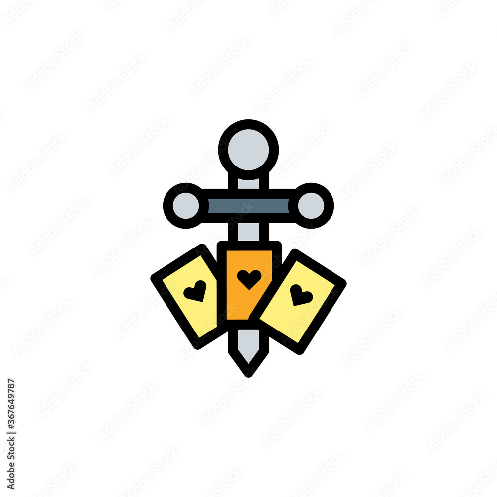 Sword, poker card, tattoo icon. Simple color with outline vector ...