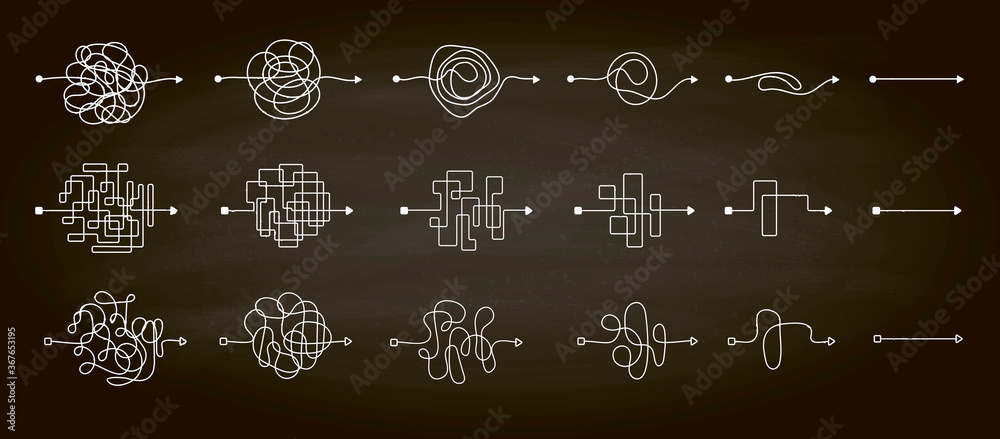 Set of messy clew symbols line of symbols with scribbled round element ...