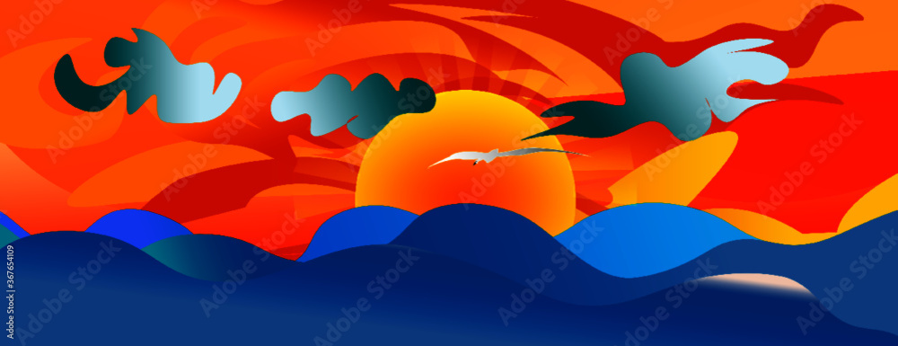 vector illustration sunset Stock Vector | Adobe Stock