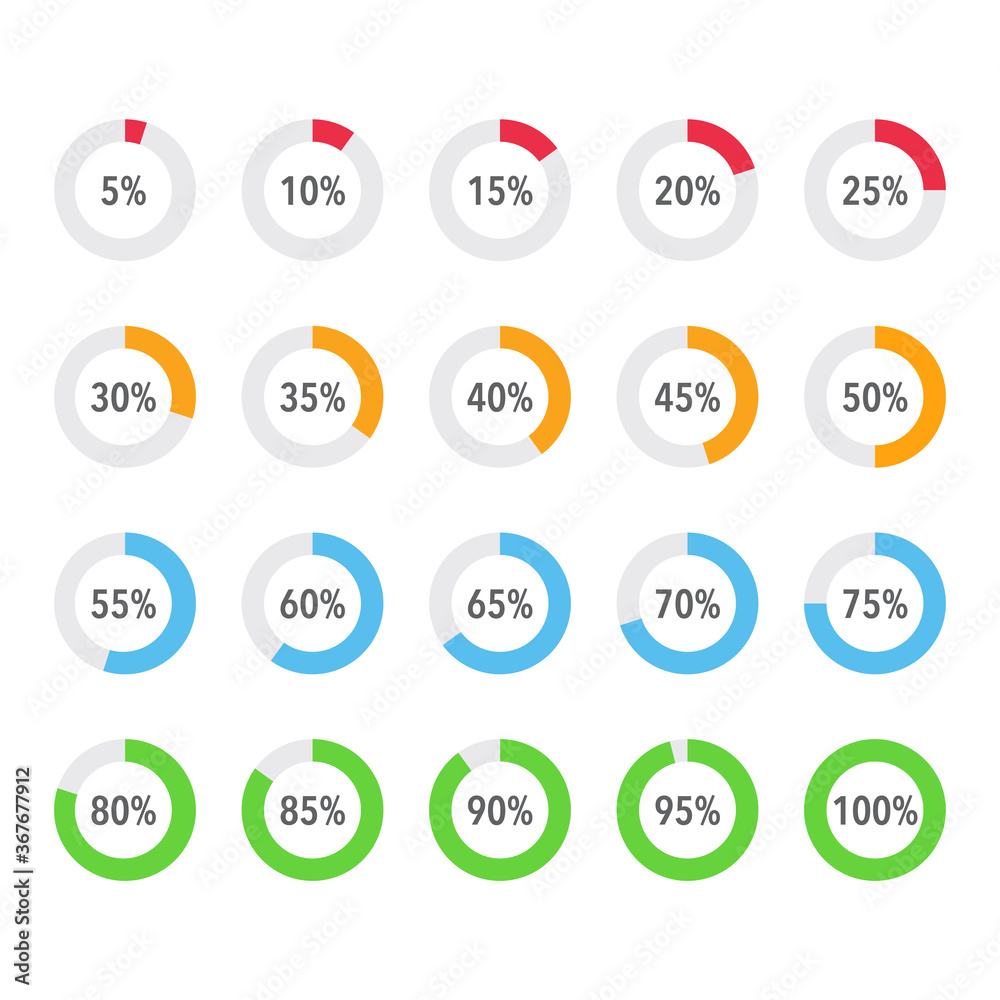 Set of colorful infographic percentage piecharts / segment of hole ...