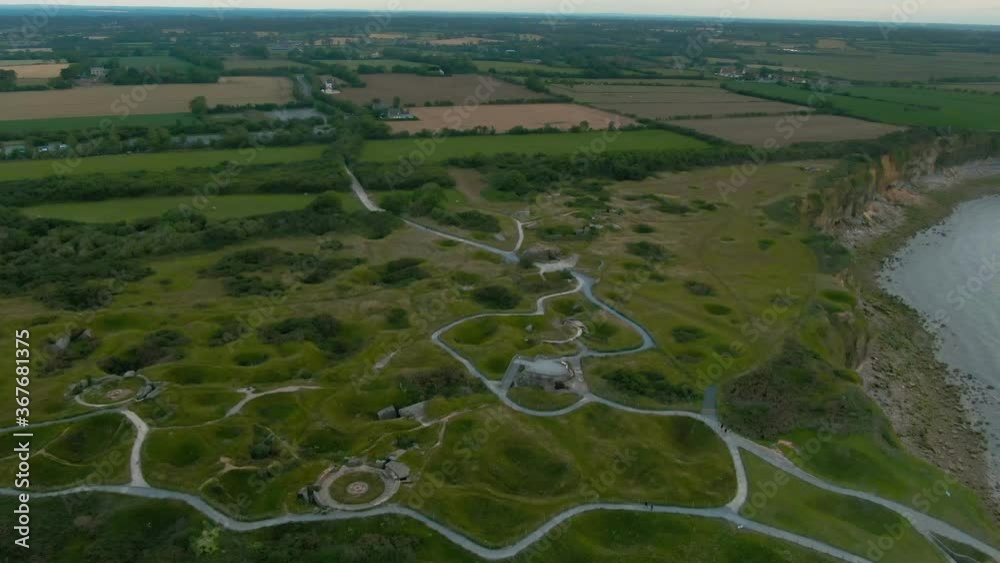 Battlefield of WWII seen from above in Normandy with bunkers built on ...
