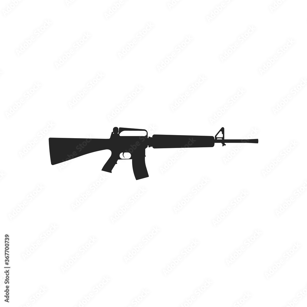 Silhouette of assault rifle. Vector illustration with white ...