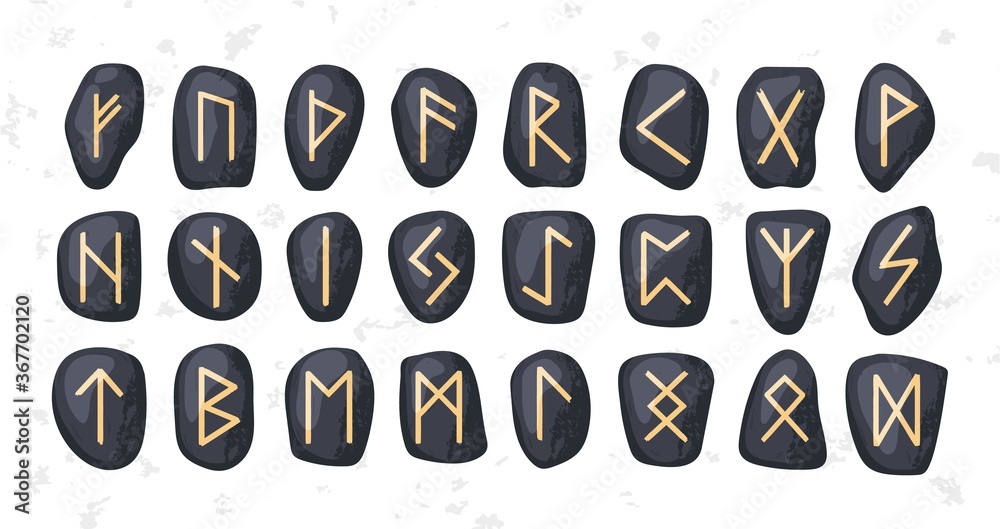 Set of ordered celtic or anglo saxon elder futhark runes alphabet ...