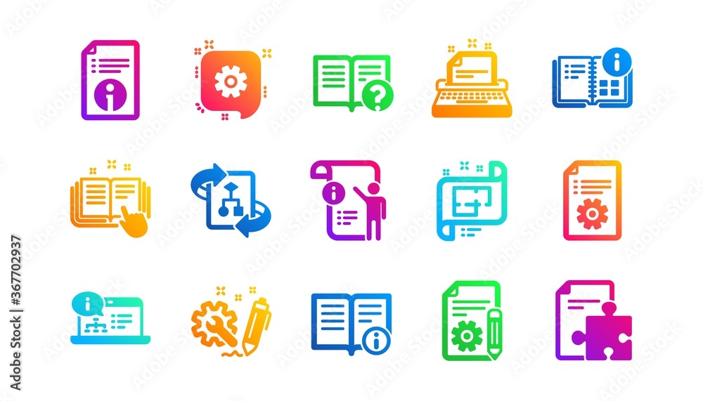 Instruction, Plan and Manual. Technical documentation icons. Algorithm ...