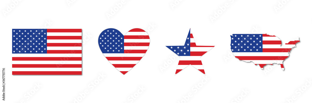 USA flag . Isolated set of American national flag icons . Vector ...