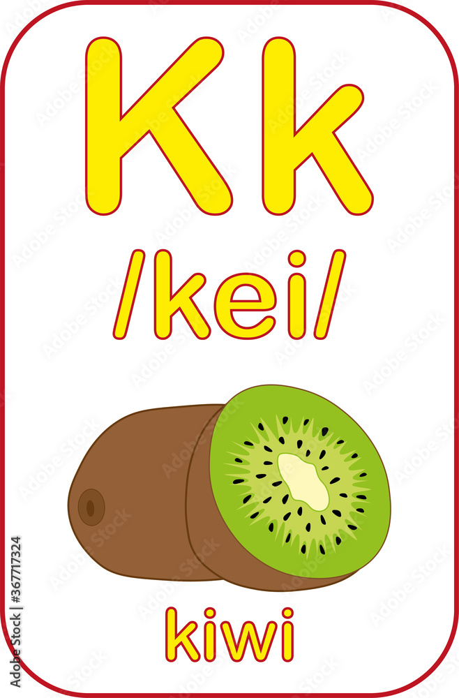 Letter K. Alphabet tutorial cards collection. Vector illustration ...