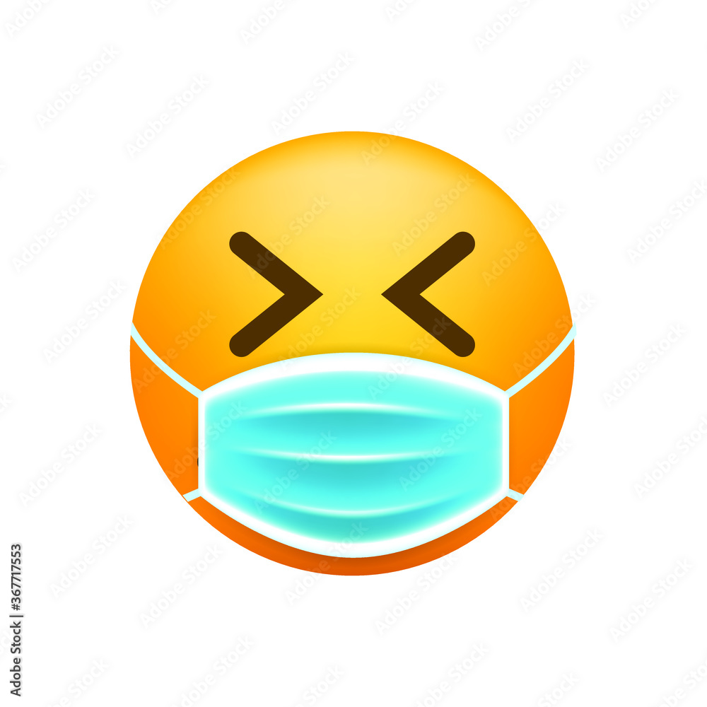 Cute Stunned Emoticon with Face Mask on White Background. Isolated ...