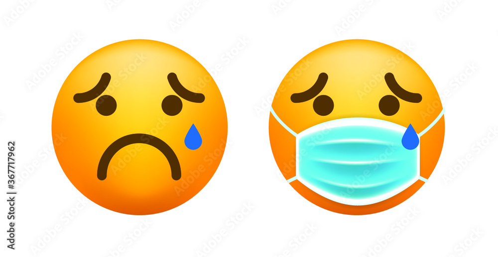 Cute Crying Emoticon with Face Mask on White Background. Isolated ...